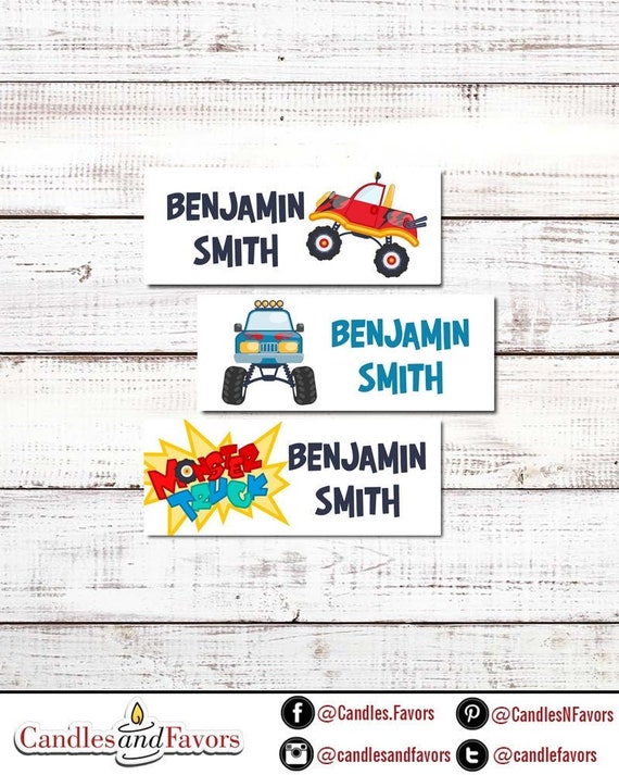 Monster Truck Name Labels | 30 Personalized Waterproof Vinyl Stickers ...