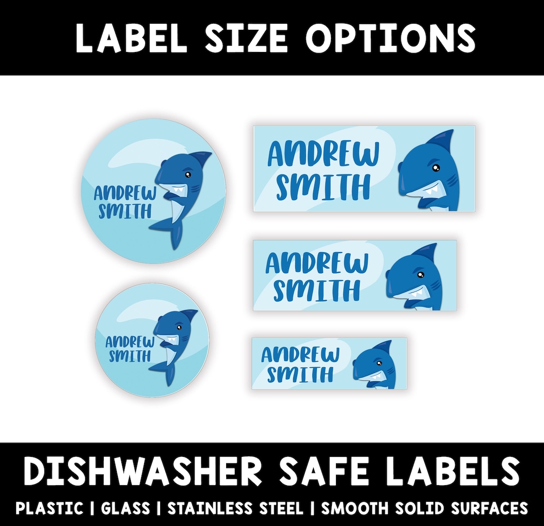 Shark Name Labels, Kid Name Labels, Name Tag Stickers, Waterproof ...
