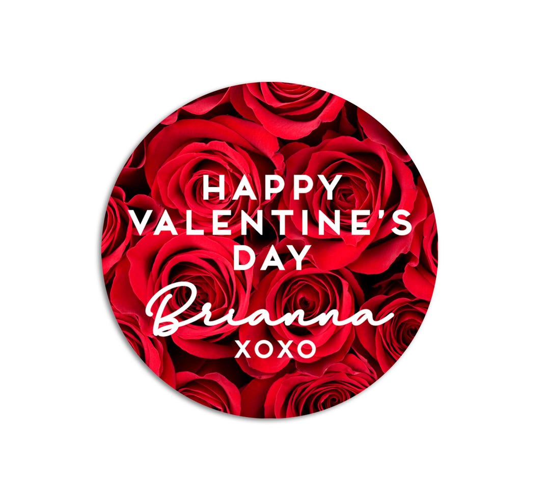Red Roses Valentines Day Stickers, Personalized Valentine Round Labels ...