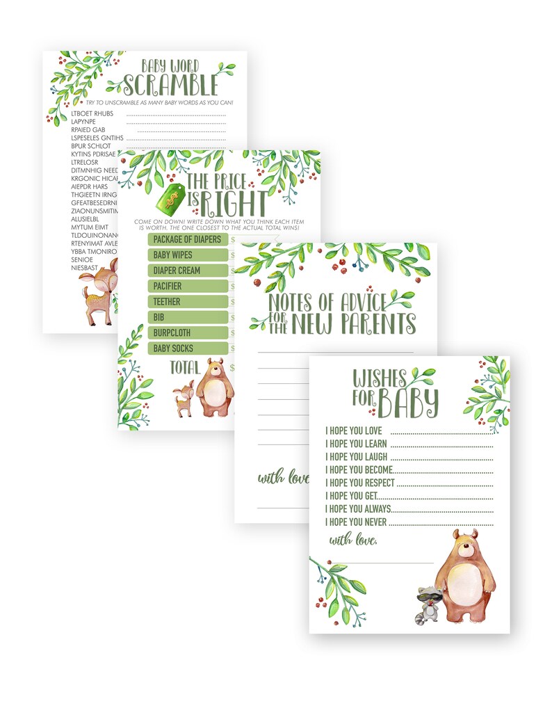 Woodland Animals Baby Shower Game 40 Cards Baby Shower - Etsy