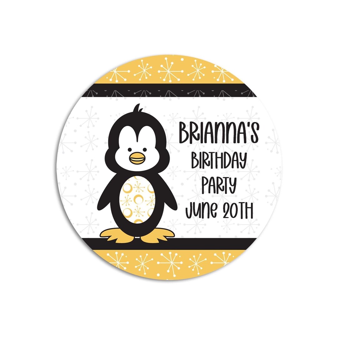 Penguin Birthday Party Favor Stickers, Happy Birthday Labels, Custom ...
