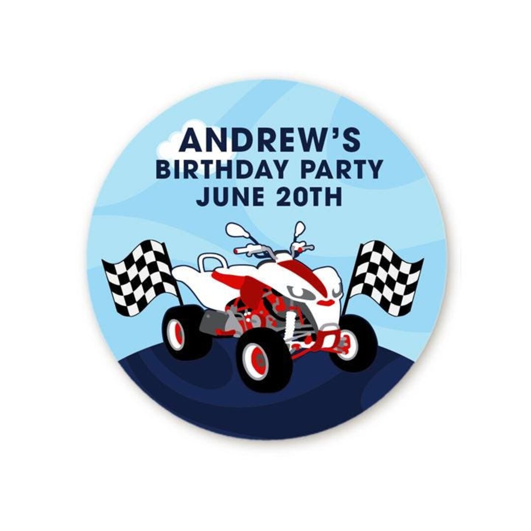 ATV Wheeler Birthday Party Favor Stickers, Happy Birthday Labels ...