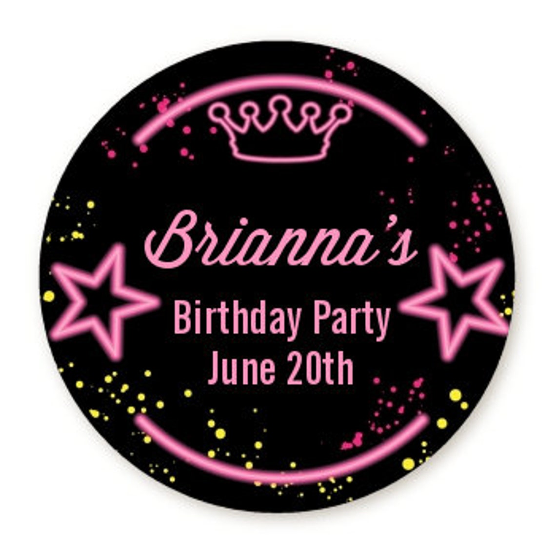Neon Party Personalized Round Birthday Party Sticker Labels | Etsy