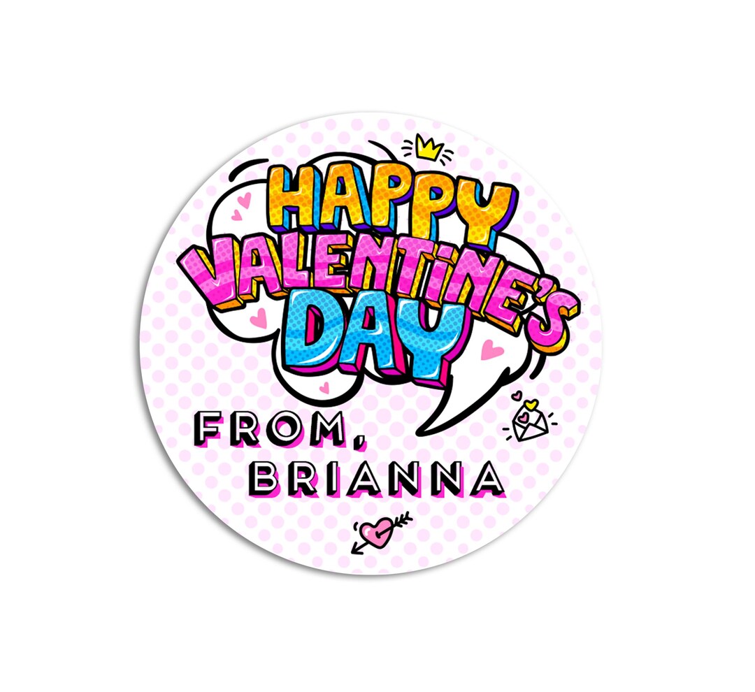 Valentines Day Comic Strip Stickers, Personalized Valentine Round ...