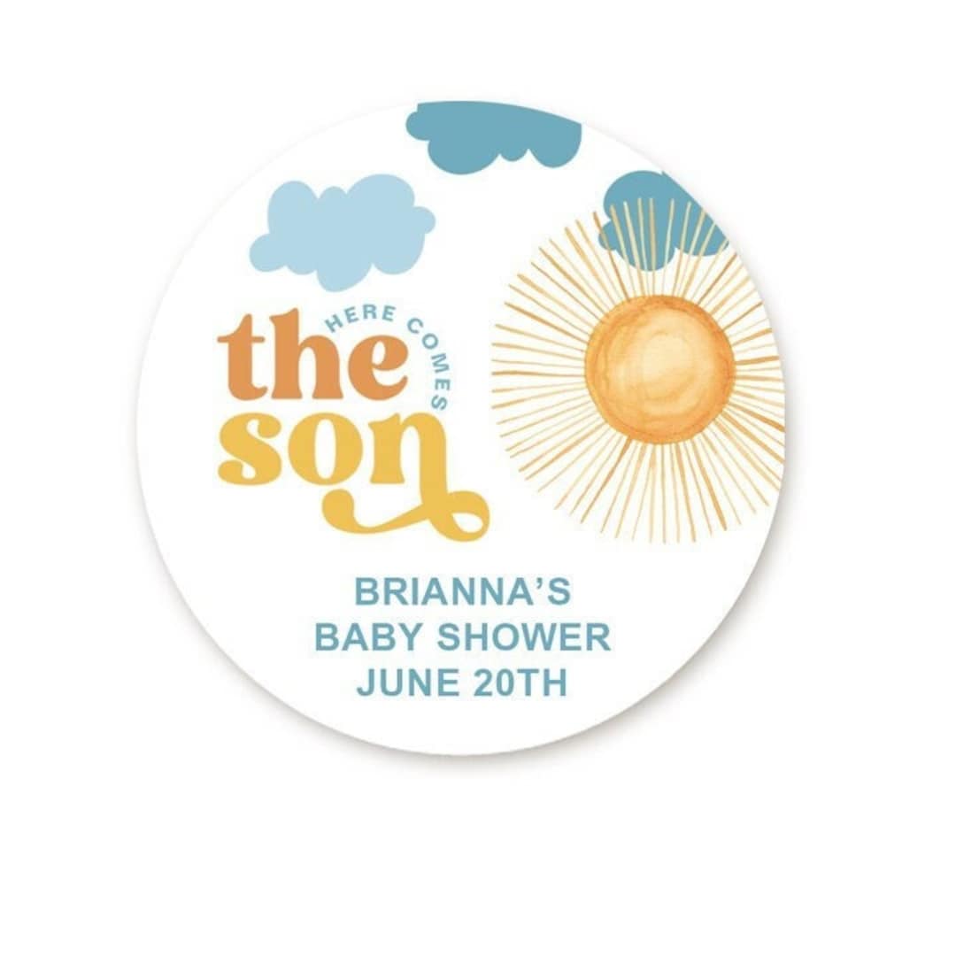 Here Comes the Son Baby Shower Stickers, Boy Favor Stickers, Thank You ...