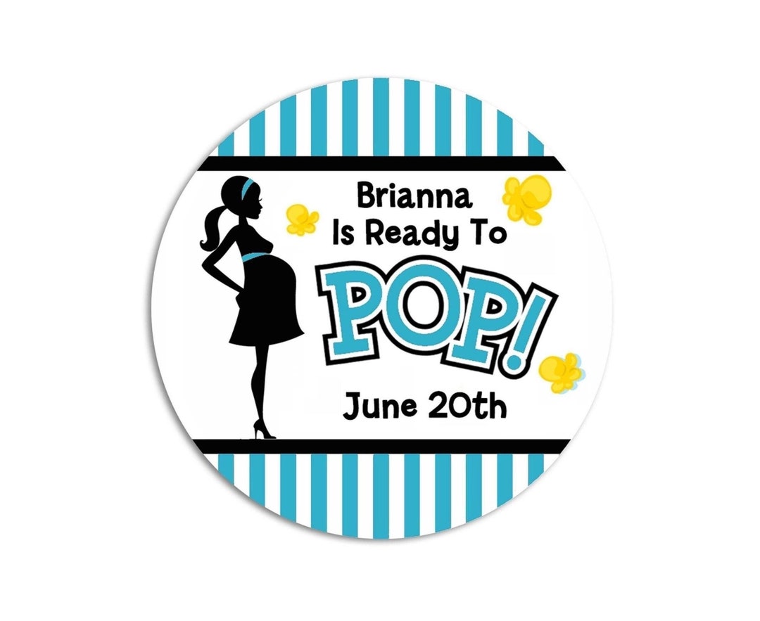 Ready to Pop Teal Popcorn Stickers for Baby Shower, Thank You Stickers ...