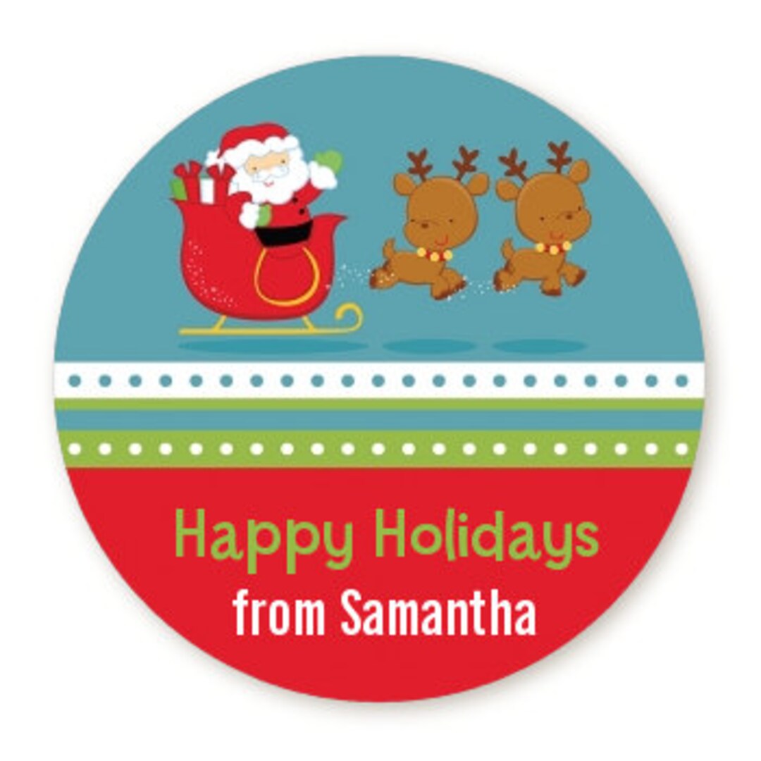 Santa and His Reindeer Personalized Round Christmas Sticker Labels - Etsy