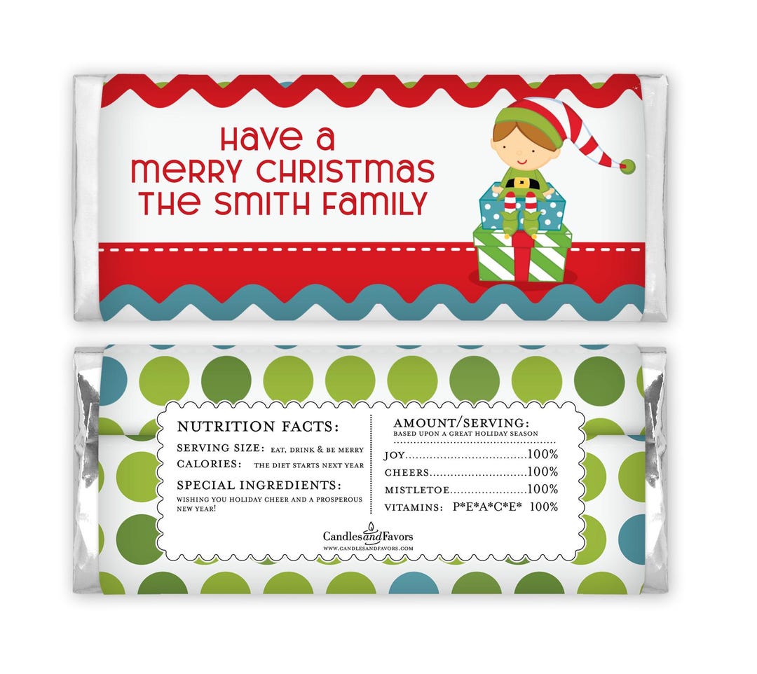 12 Santa's Little Elf Christmas Candy Bar Wrappers - Personalized ...