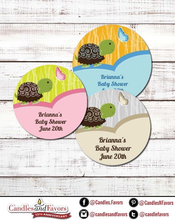 Turtle Personalized Round Baby Shower Sticker Labels - Turtle Birthday ...