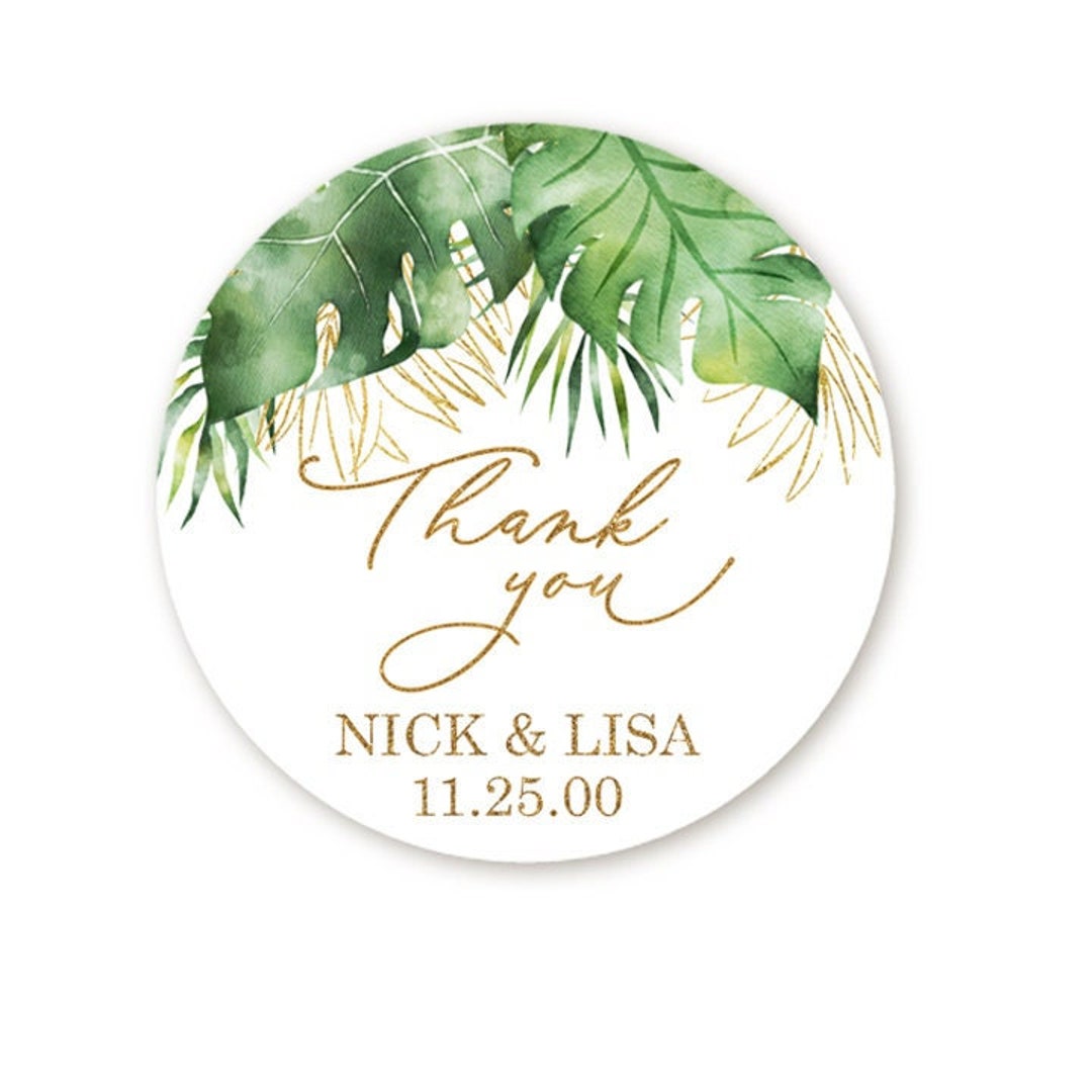 Tropical Palm Tree Stickers, Personalized Green Palm Leaf Wedding ...