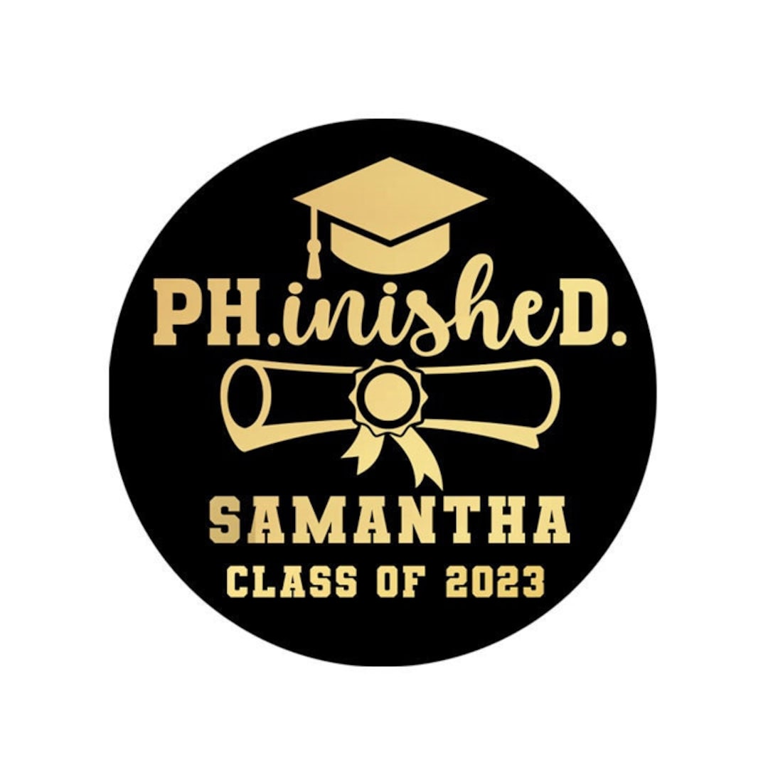 Graduation Favor Stickers Phd Degree Black & Gold Foil Doctoral Grad ...