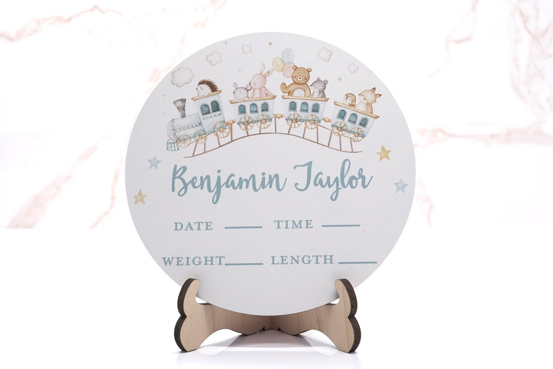 Woodland Animals Train Birth Announcement Sign for Hospital ...