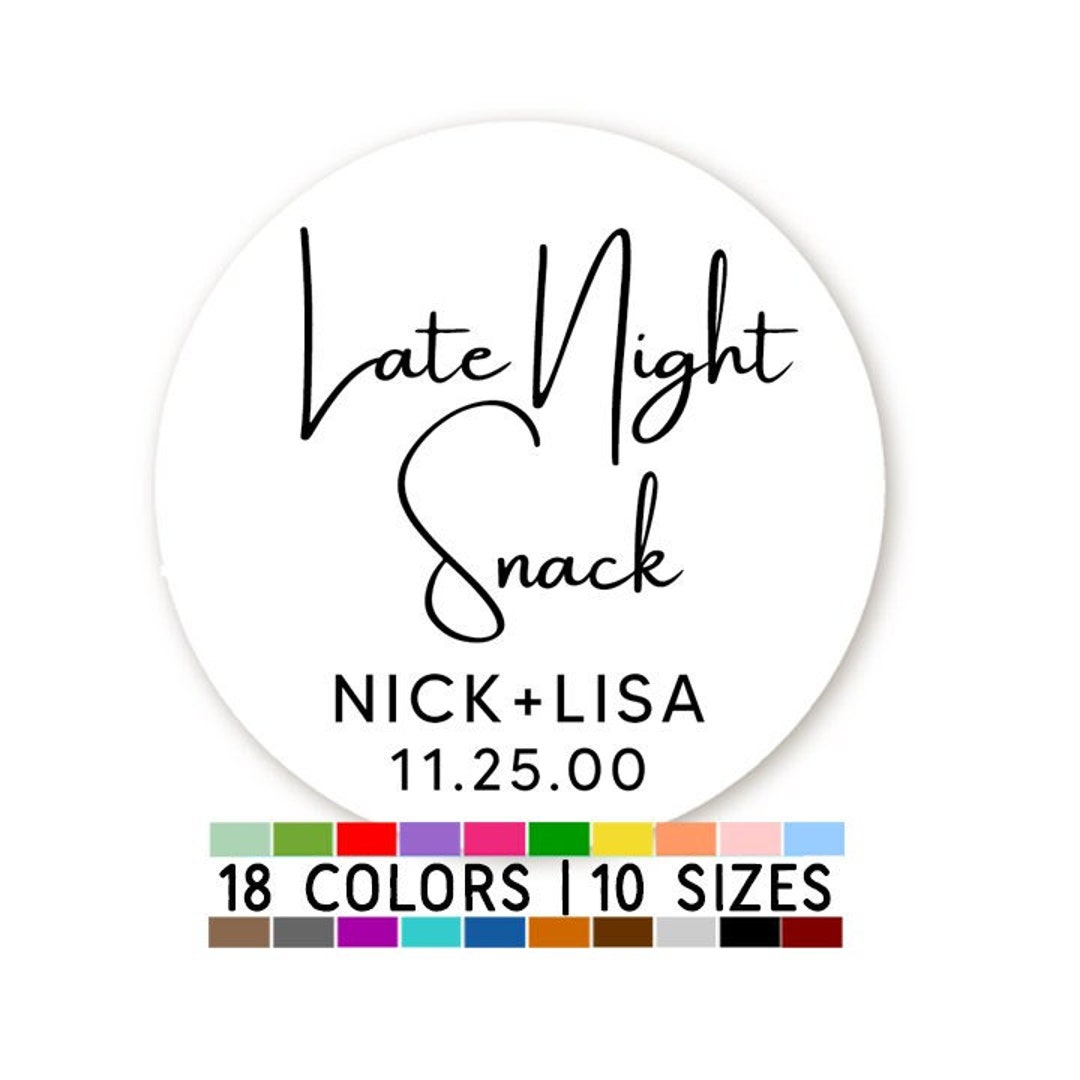 Late Night Snack Personalized Stickers, Wedding Midnight Snack Labels ...