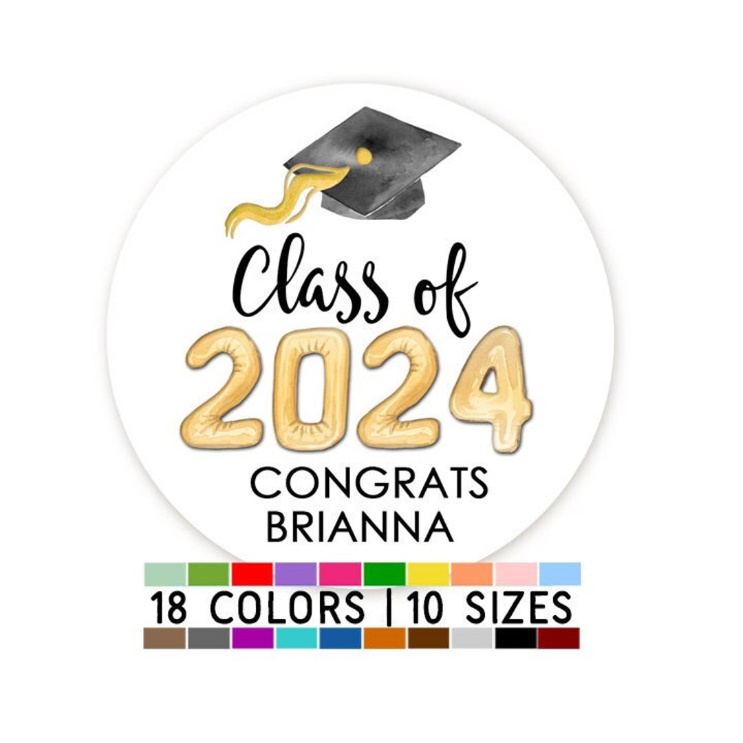 Class of 2024 Graduation Party Stickers, Personalized Round Grad Party ...