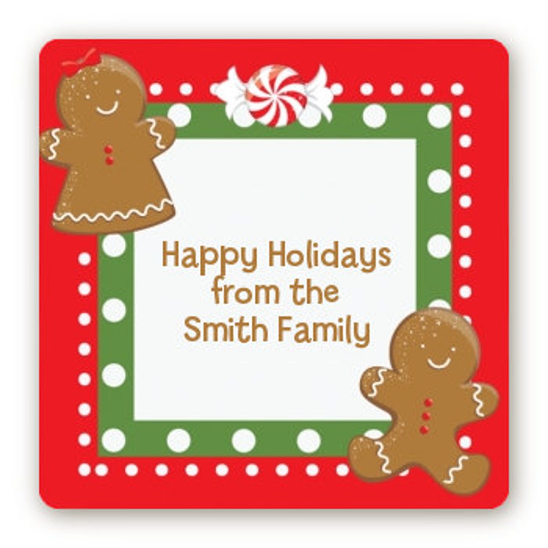 Gingerbread Party Personalized Square Christmas Sticker Label Set of 12 ...
