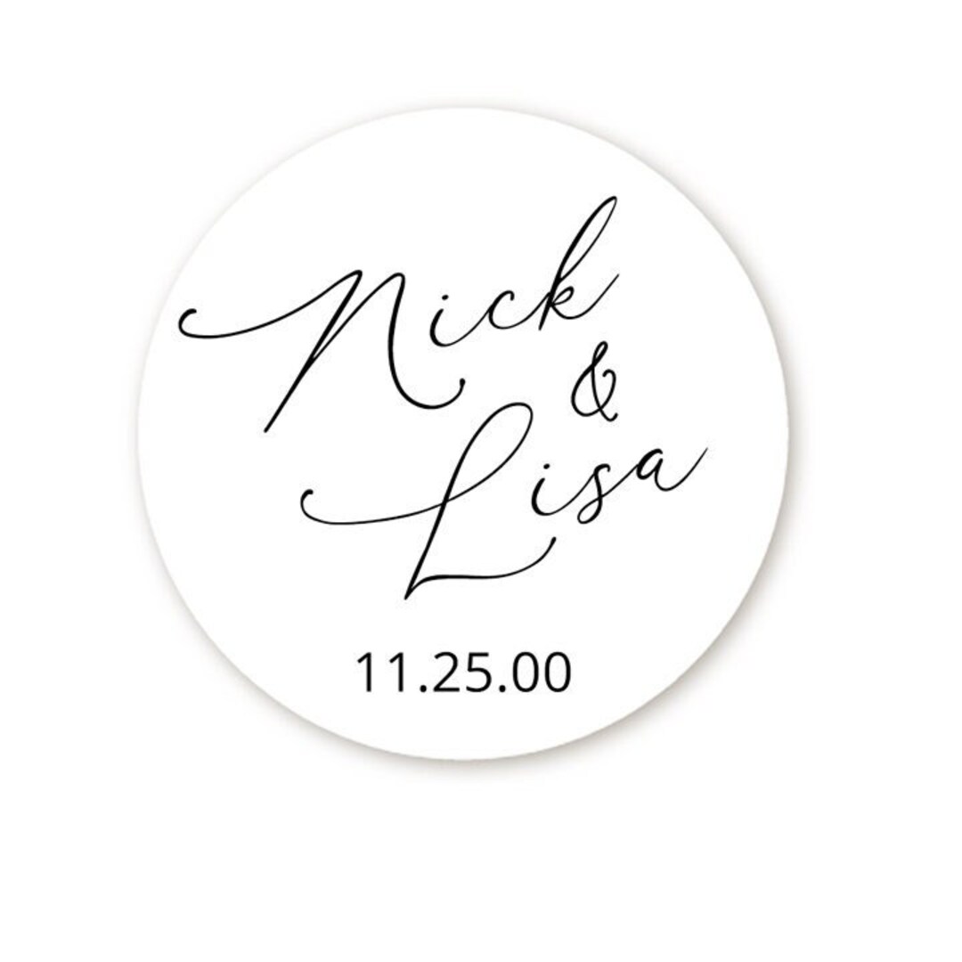 Wedding Couple Name Date Sticker, Personalized Modern Script Wedding ...