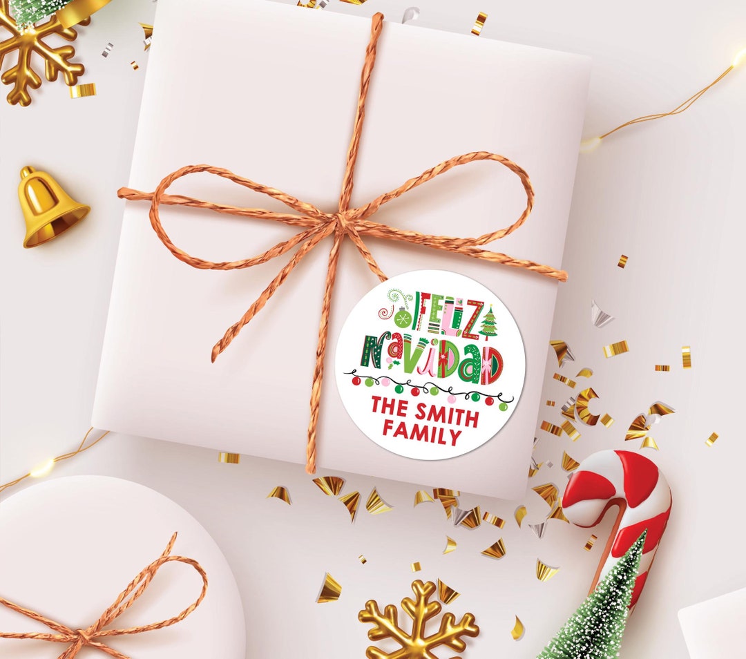 Feliz Navidad Christmas Stickers, Personalized Merry Christmas Labels ...