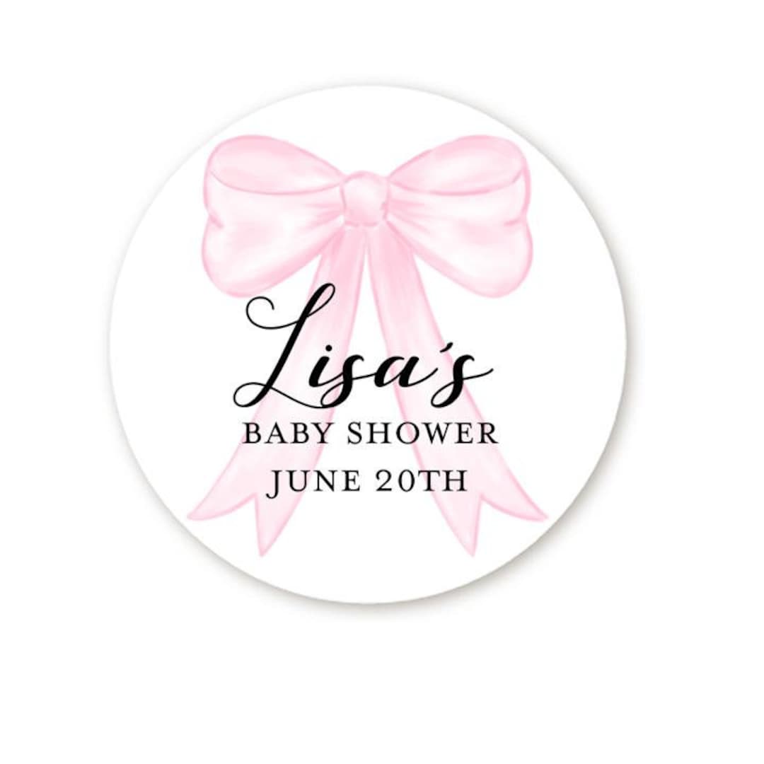 Pink Bow Baby Shower Sticker Favors, Personalized Baby Sprinkle Favors ...