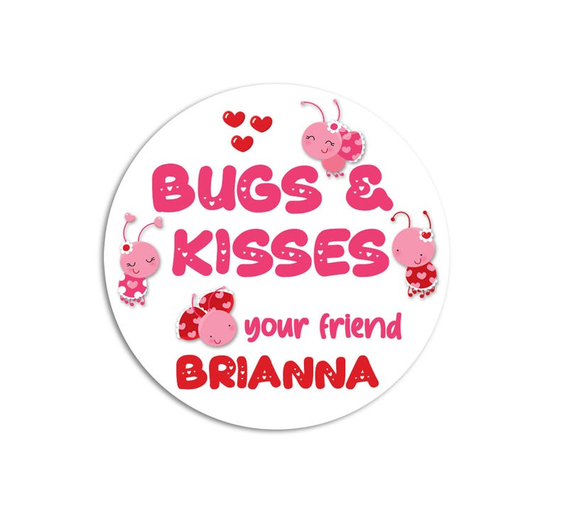 Bugs & Kisses Valentines Day Stickers - Personalized Love Bug Valentine ...