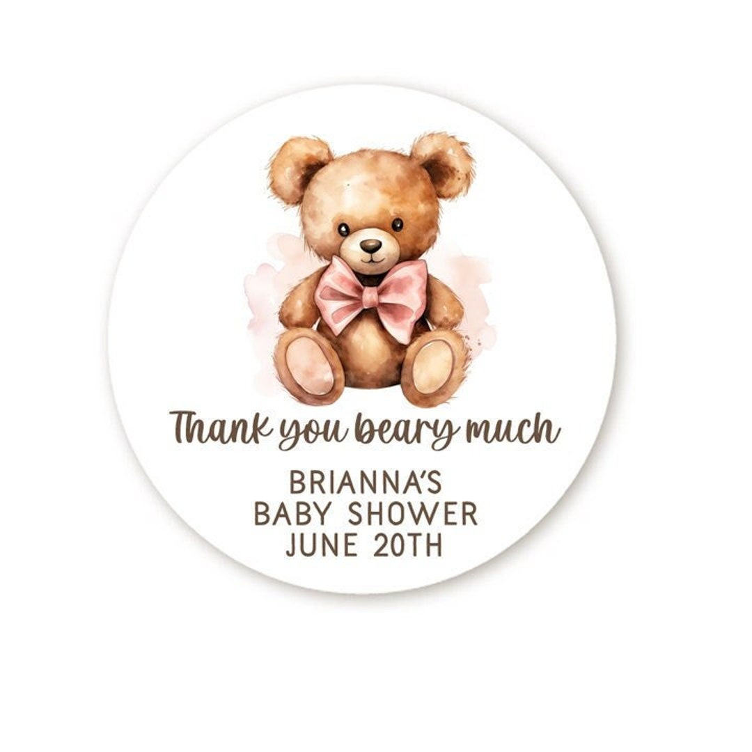 We Can Bearly Wait Stickers, Teddy Bear Girl Pink Baby Shower Favors ...
