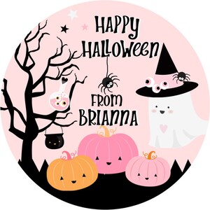 Pink Ghost Personalized Halloween Sticker |custom Halloween Stickers ...