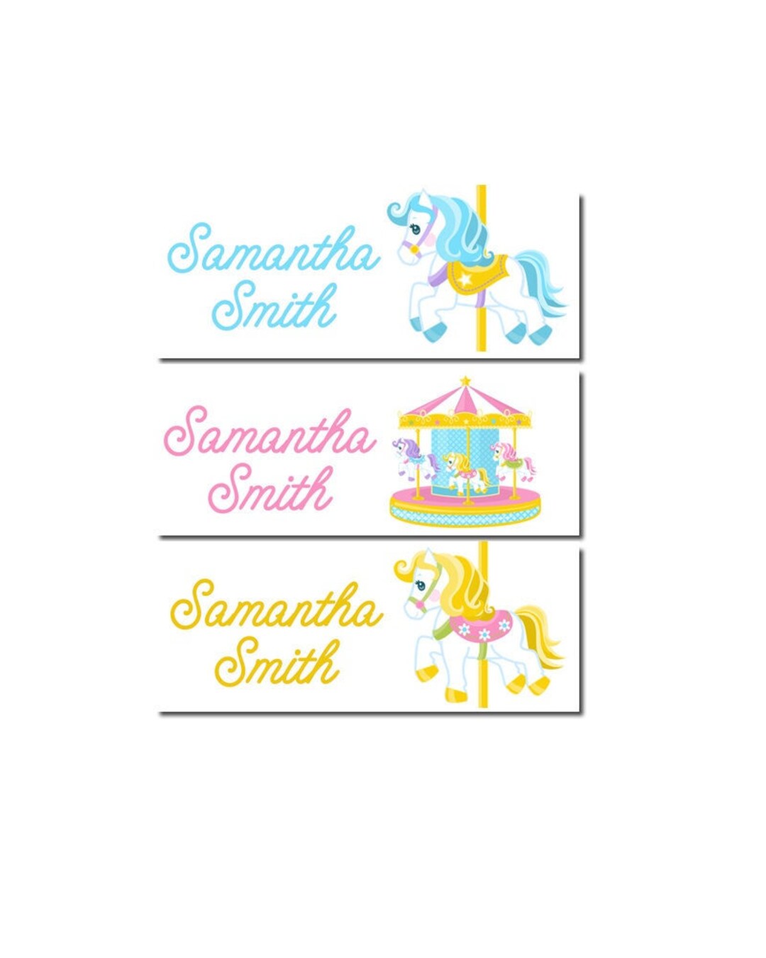 Carousel Horses Name Labels, Name Tag Stickers, Waterproof Labels for ...
