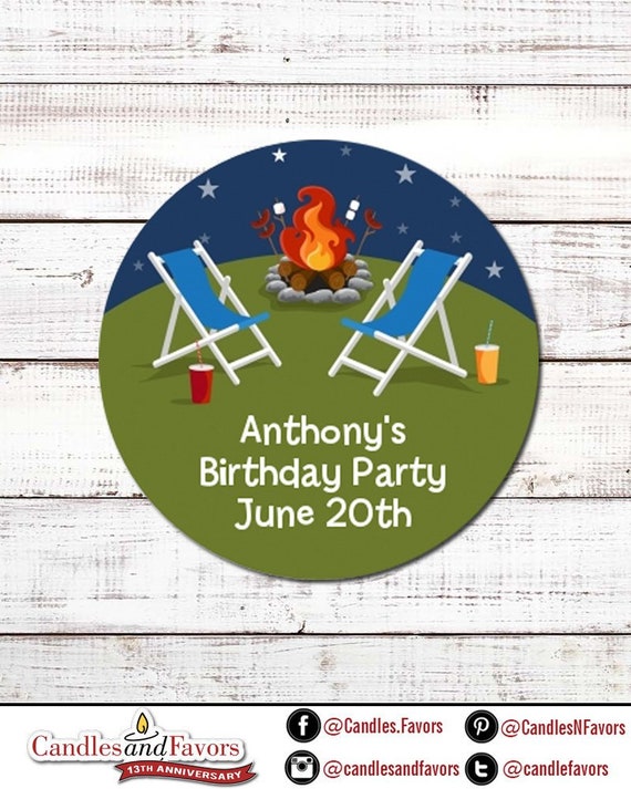 Bonfire Personalized Round Birthday Party Sticker Labels - Camping ...