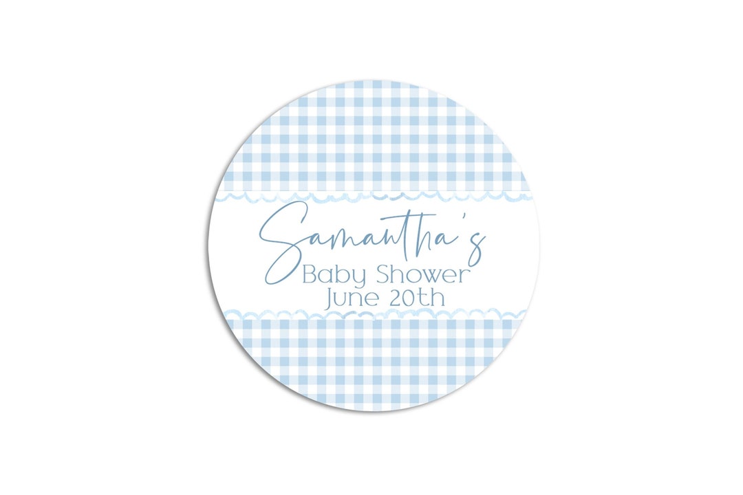 Blue Boy Gingham Baby Shower Stickers, Baby Blue Plaid Baby Shower ...