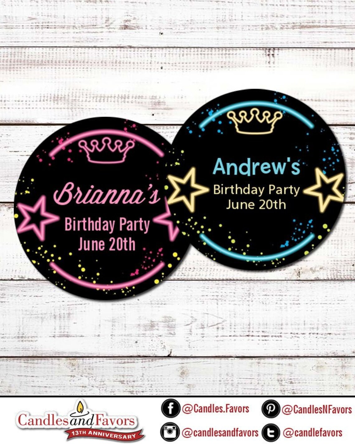 Neon Party Personalized Round Birthday Party Sticker Labels | Etsy