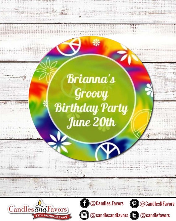 Peace Tie Dye Groovy- Personalized Round Birthday Party Sticker Labels ...