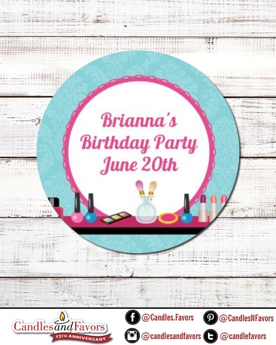Glamour Girl Make Up - Personalized Round Birthday Party Sticker Labels ...