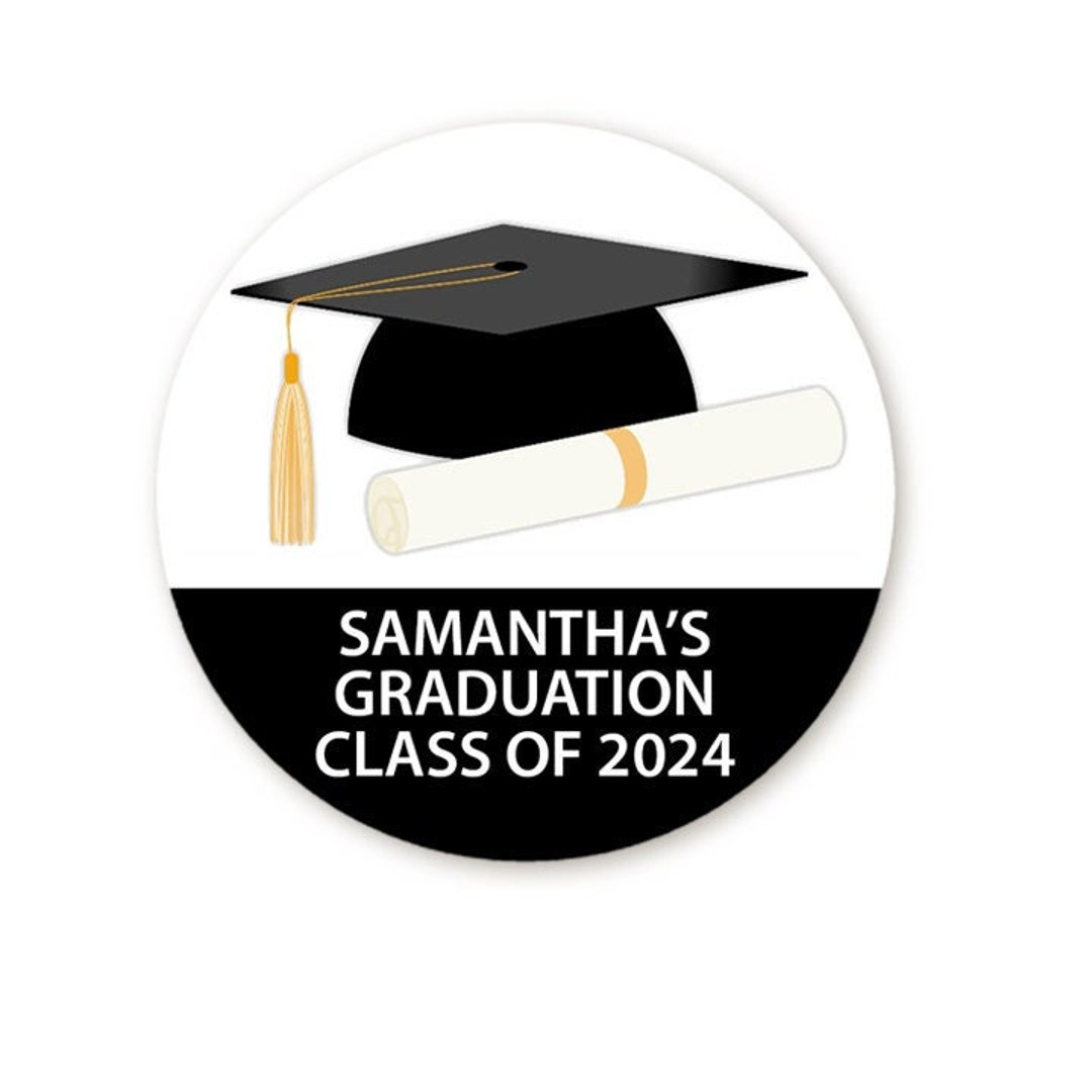 Graduation Cap Diploma Party Sticker, Grad Thank You for Coming ...