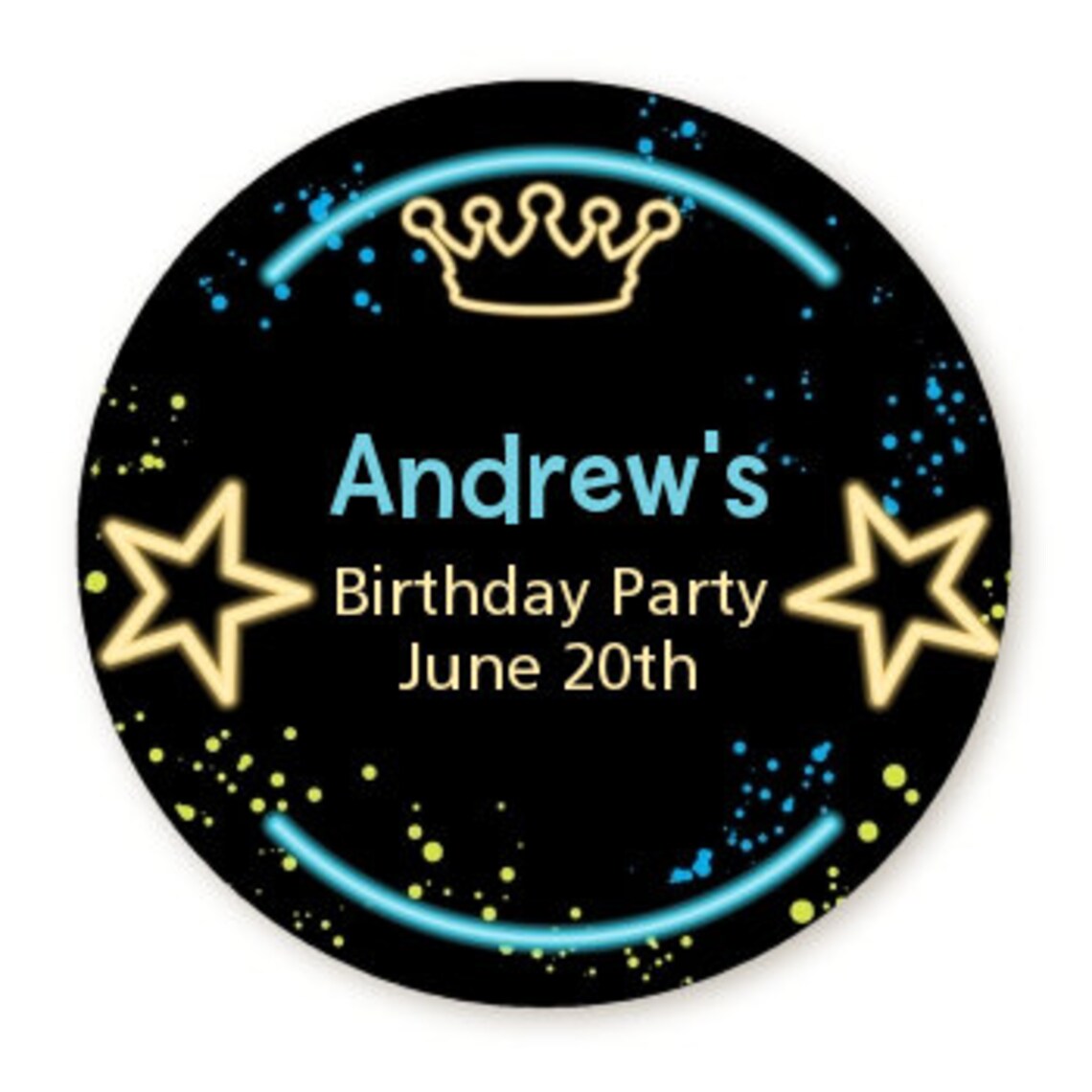 Neon Party Personalized Round Birthday Party Sticker Labels | Etsy