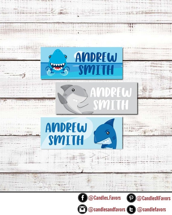 Shark Name Labels | 30 Personalized Waterproof Vinyl Stickers for Boys ...