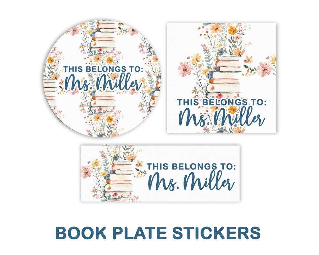 Teacher Stack of Book Labels, Personalized Bookplate Stickers ...