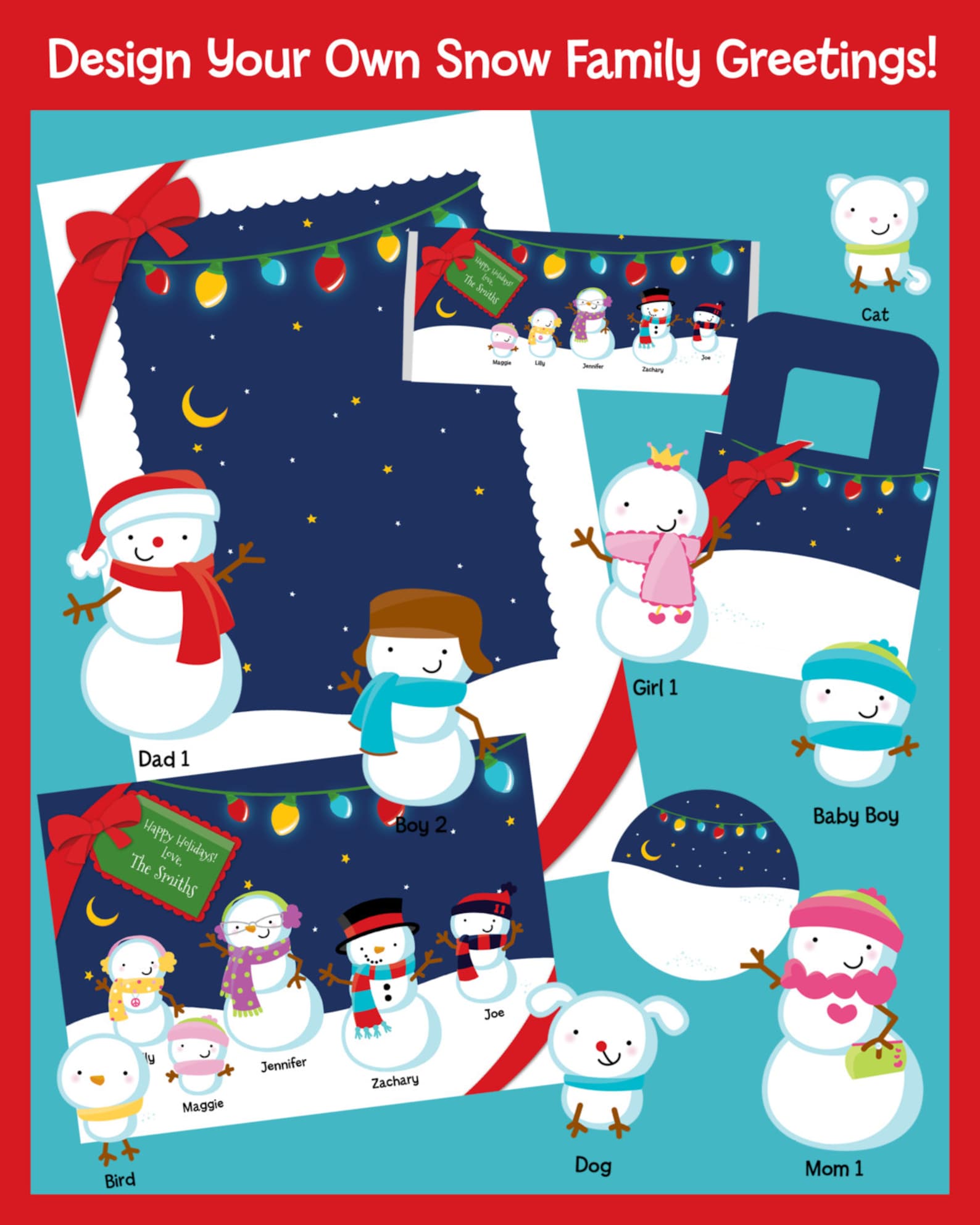 12 Design Your Own Snowman Family Greetings Christmas Candy | Etsy