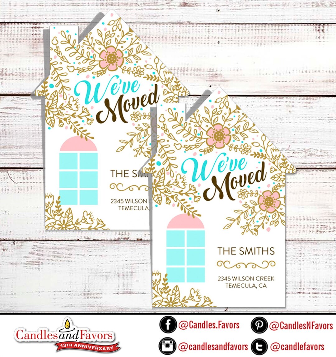 Floral We've Moved Cards: Custom House Shaped Invitations - Etsy