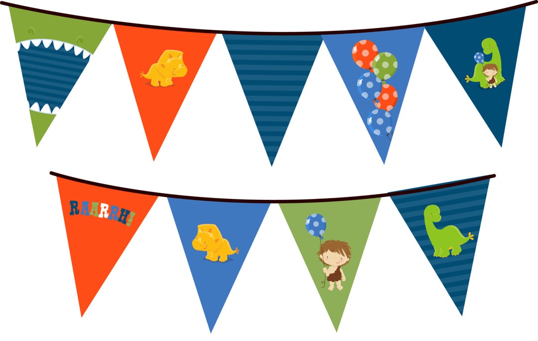 Dinosaur and Caveman Birthday Party Themed Pennant Set INSTANT DOWNLOAD ...