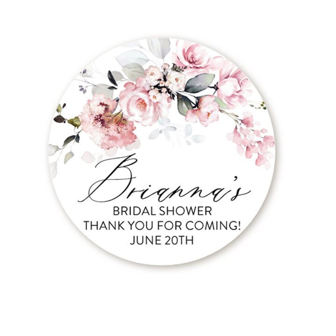 Pink Blush Floral Wedding Favor Stickers, Bridal Shower Sticker Favors ...