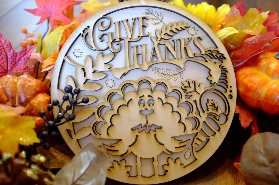 Give Thanks Turkey Thanksgiving Wooden Sign Thanksgiving Centerpiece ...