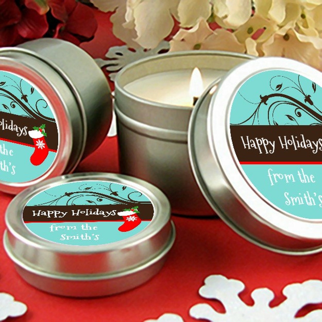 Christmas Tree and Stocking Personalized Christmas Candle Favors ...