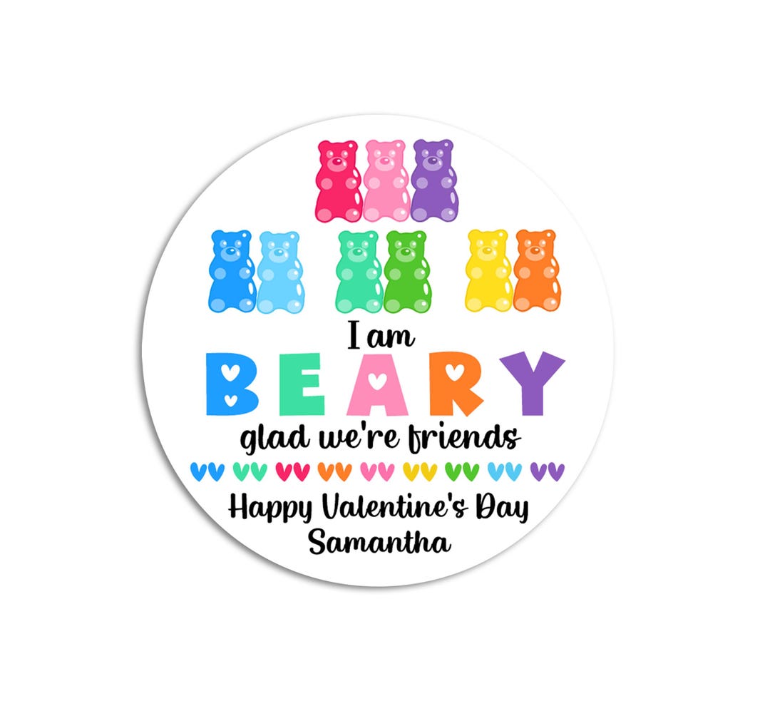 I'm Beary Glad We're Friends Valentines Day Stickers - Personalized ...