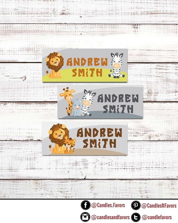 Jungle Safari Animals Name Labels | 30 Personalized Waterproof Vinyl ...
