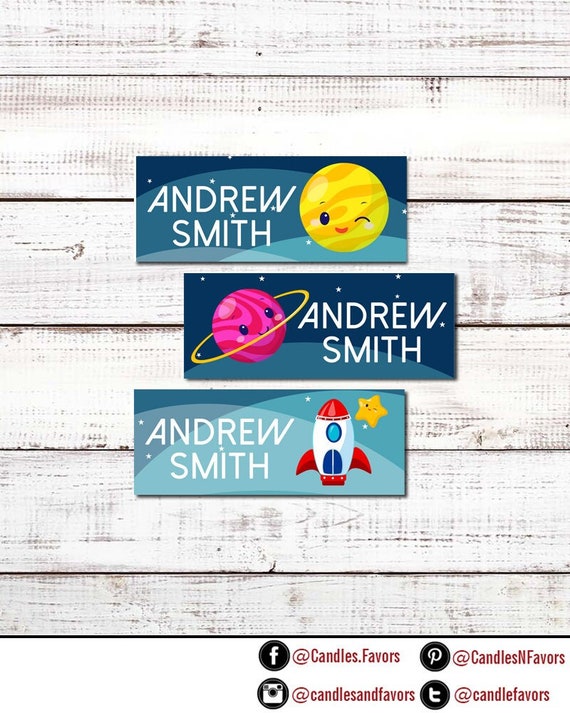 Outer Space Rocketship Name Labels | 30 Personalized Waterproof Vinyl ...