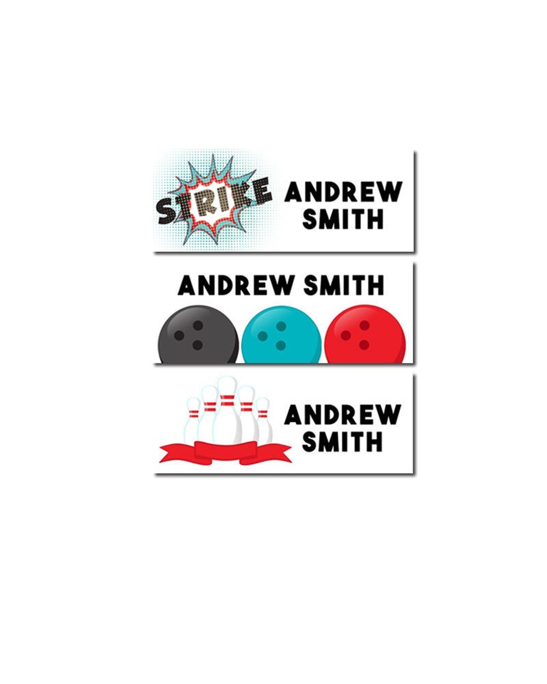 Boy|girl Bowling Sports Kid Name Labels, Name Tag Stickers, Waterproof ...
