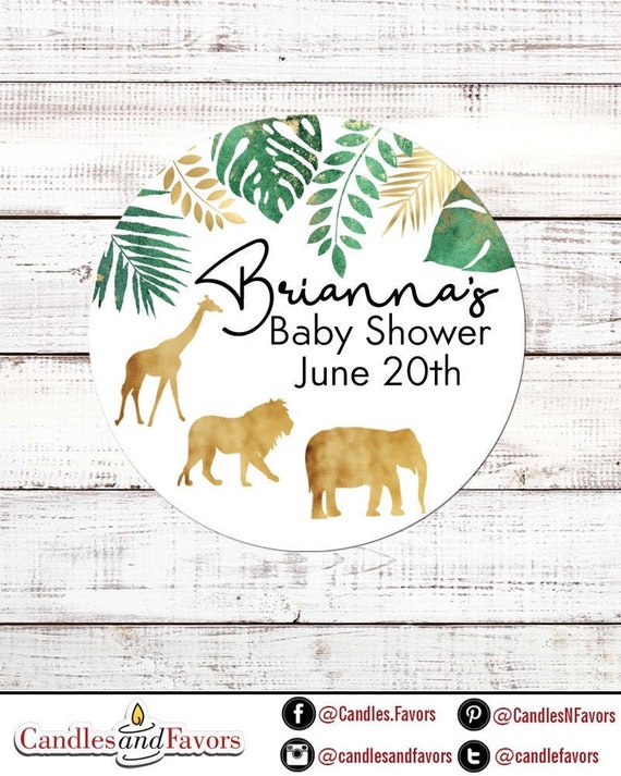 Jungle Safari Party Gold - Personalized Round Baby Shower Sticker ...