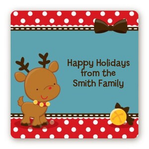 Rudolph the Reindeer Personalized Square Christmas Sticker Label Set of ...