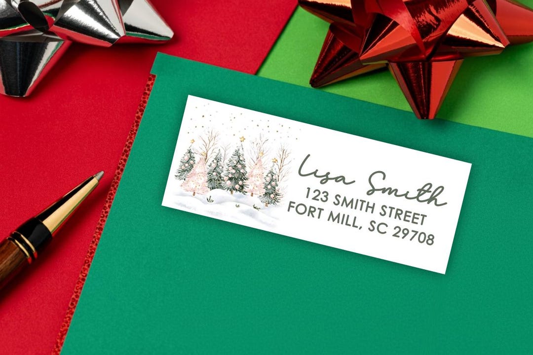 Christmas Pink Trees Return Address Labels, Personalized Holiday ...
