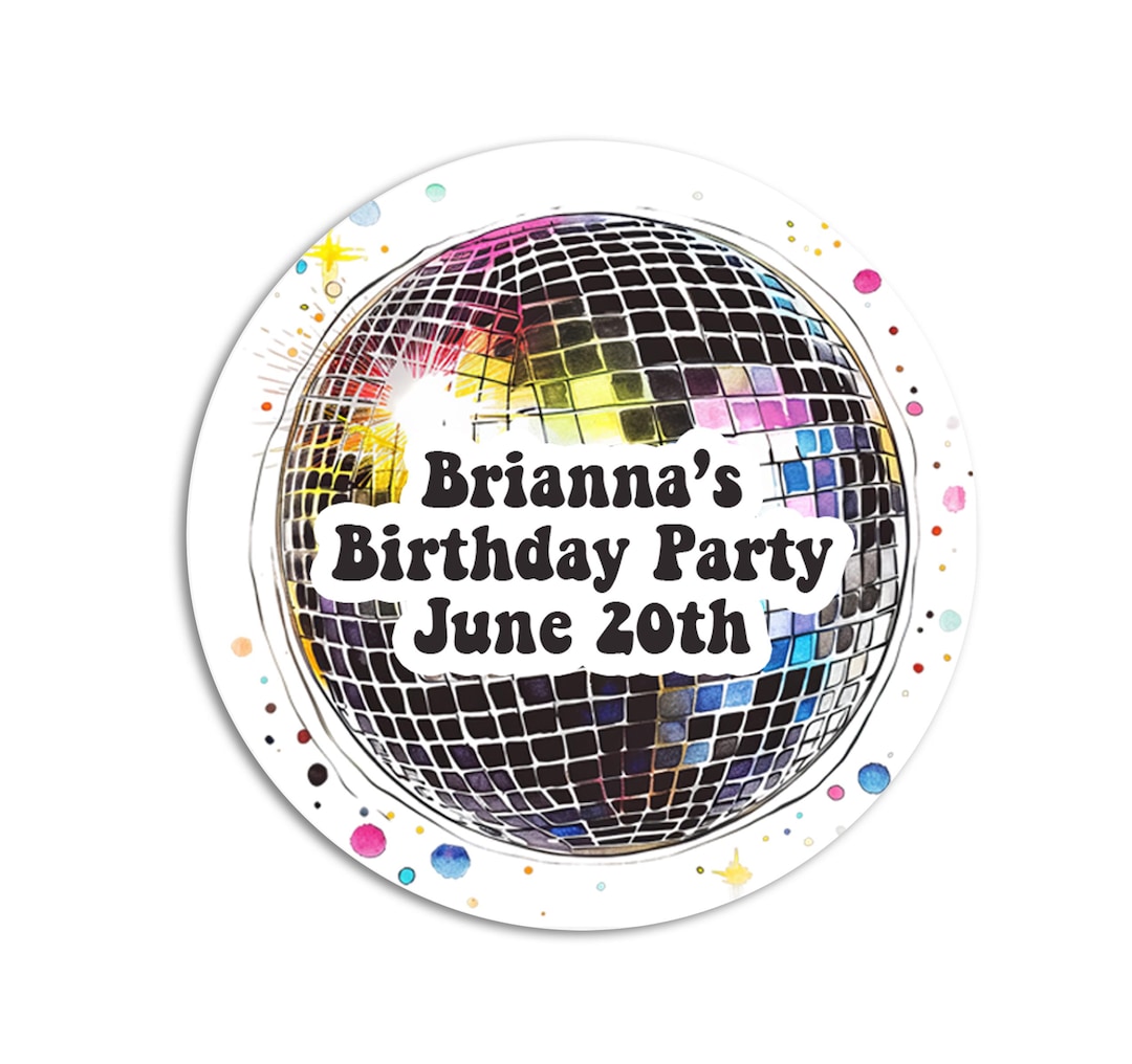 Disco Ball Birthday Party Stickers, Personalized Disco Round Labels - Etsy