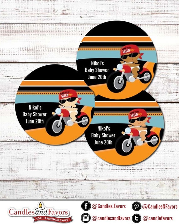 Motorcycle Baby Personalized Round Baby Shower Sticker Labels ...